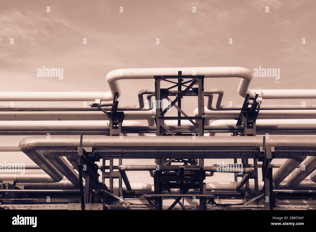 Pipeline and pipe rack of petroleum industrial plant. Offshore Industry ...