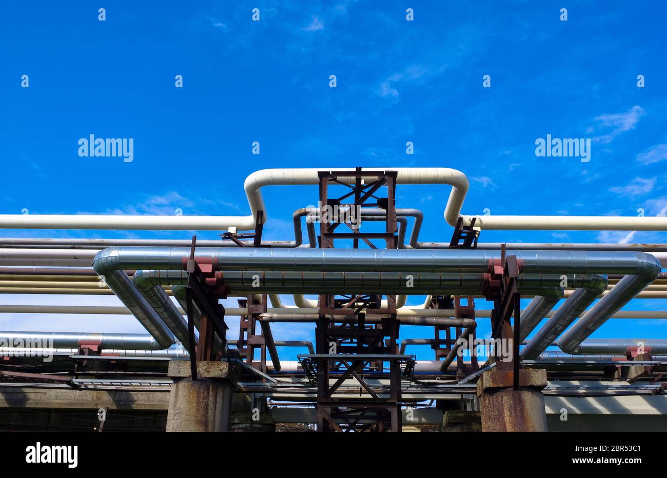 Pipeline and pipe rack of petroleum industrial plant. Offshore Industry ...