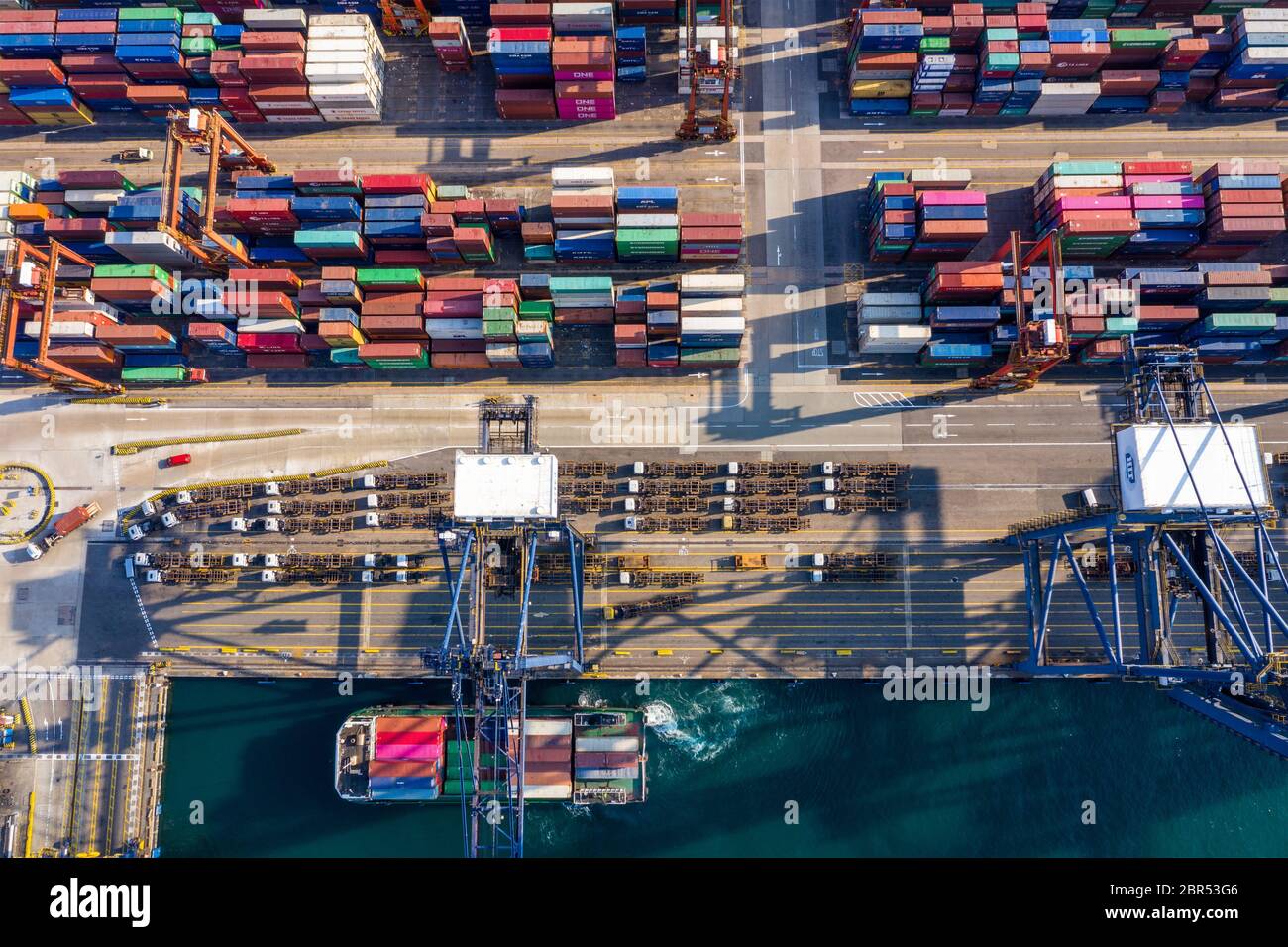 Kwai Tsing, Hong Kong, 12 February 2019: Top down view of Container ...