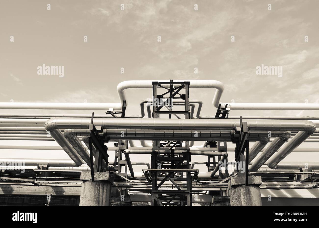 Pipeline and pipe rack of petroleum industrial plant. Offshore Industry ...