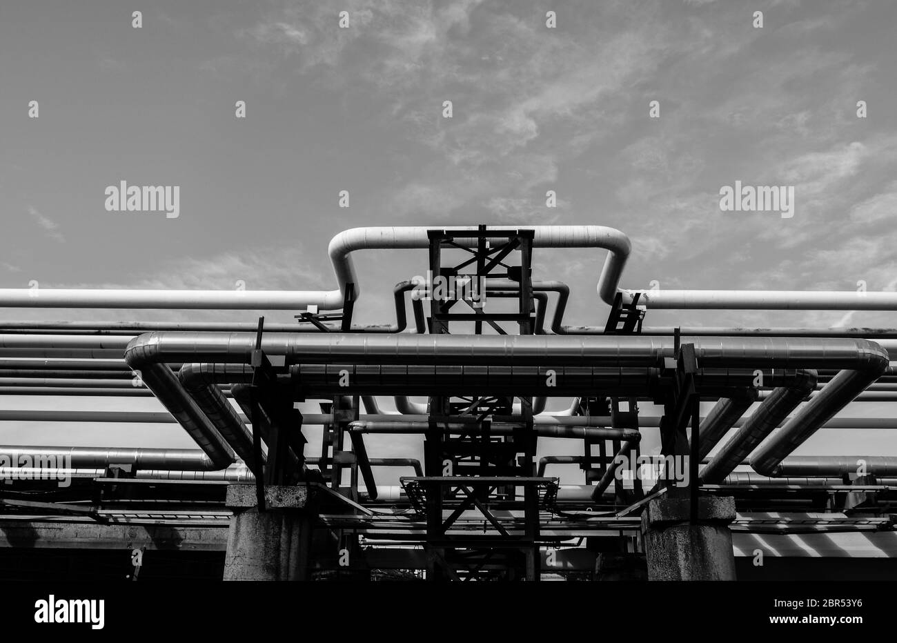 Pipeline and pipe rack of petroleum industrial plant. Offshore Industry ...