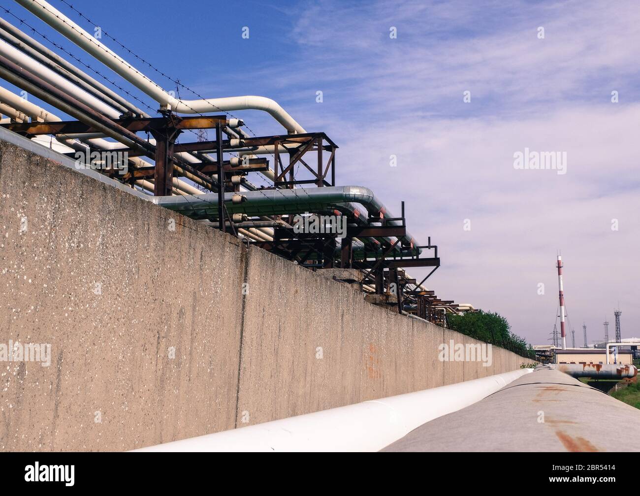 Pipeline and pipe rack of petroleum industrial plant. Offshore Industry ...