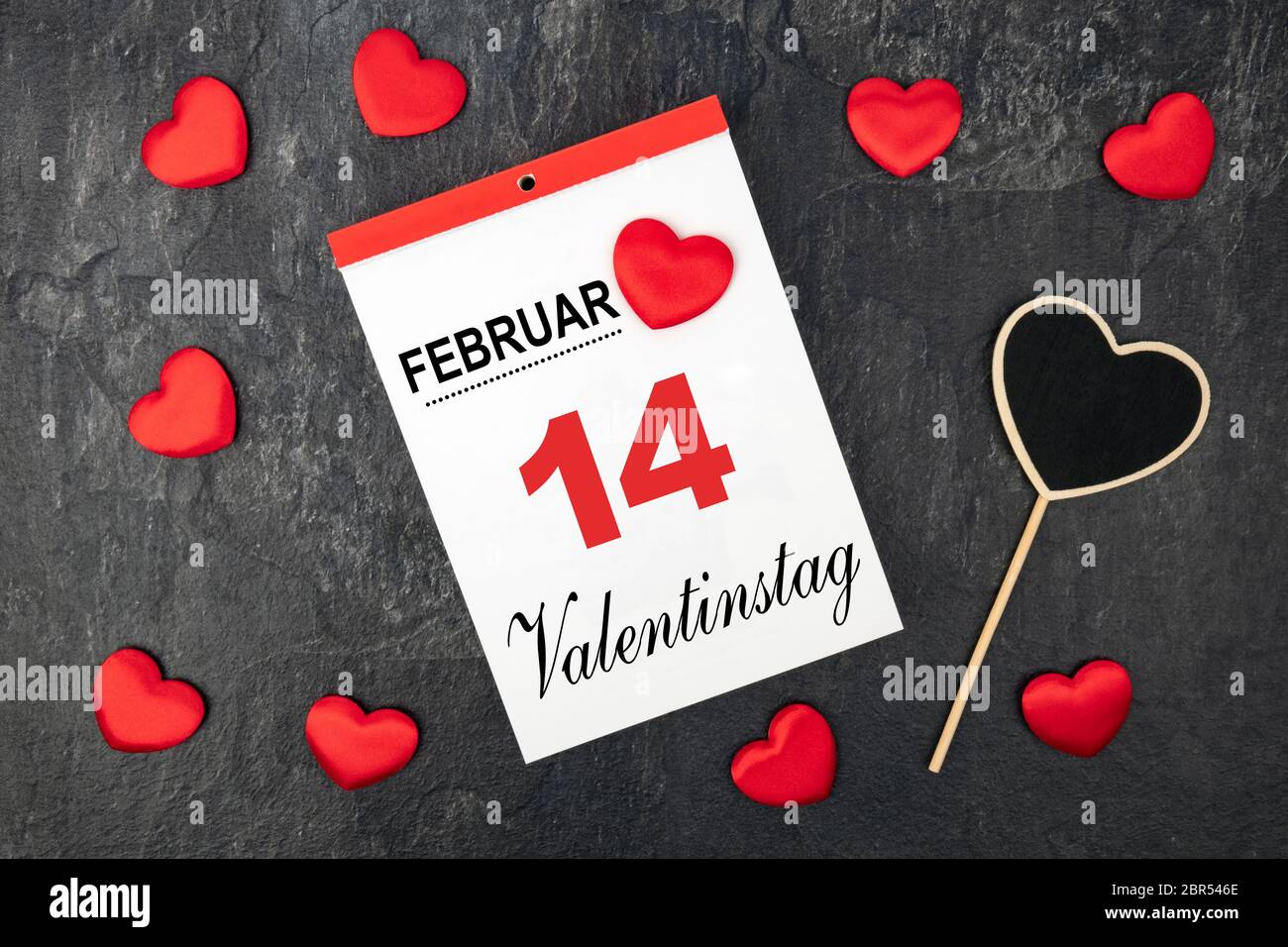 Little velvet hearts with a calendar. Valentinstag in german language ...