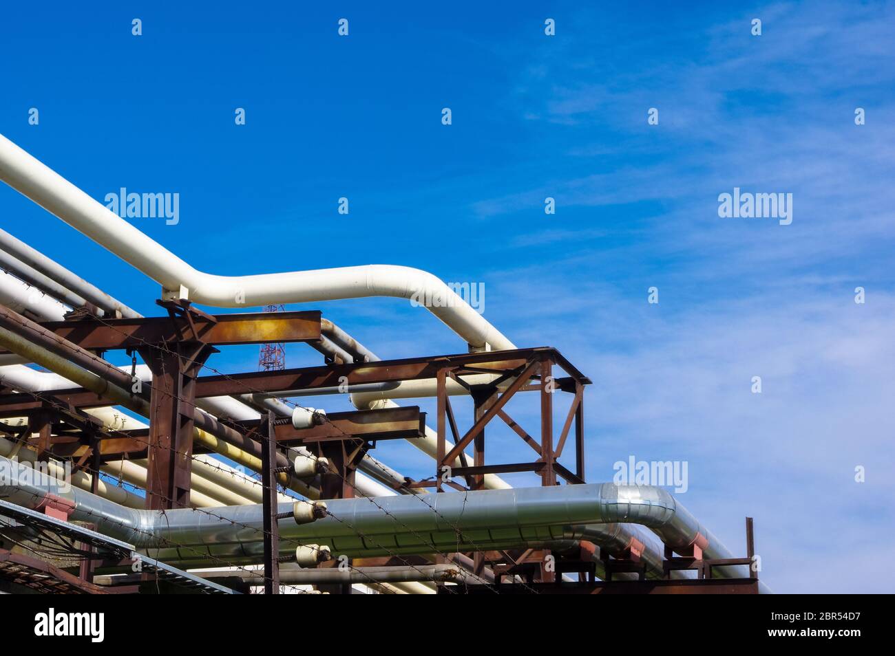 Pipeline and pipe rack of petroleum industrial plant. Offshore Industry ...
