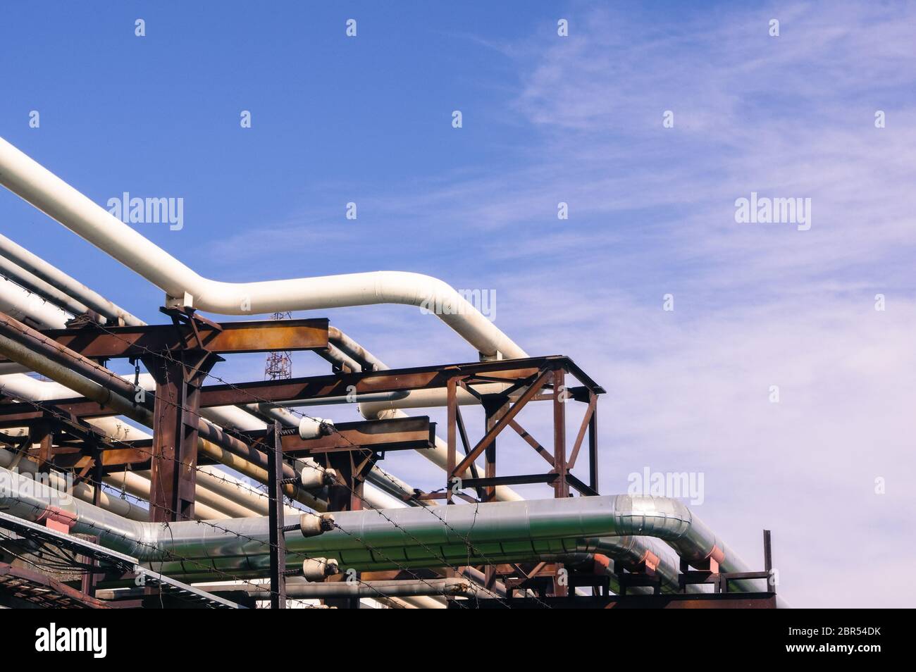 Pipeline and pipe rack of petroleum industrial plant. Offshore Industry ...