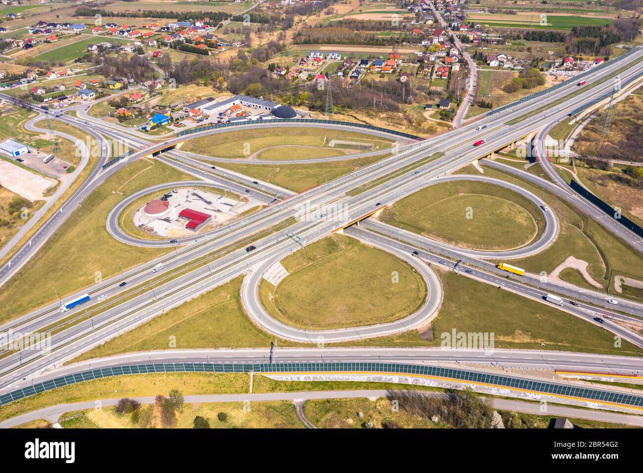 Aerial top view of the ring road, expressway looks like infinity sign ...