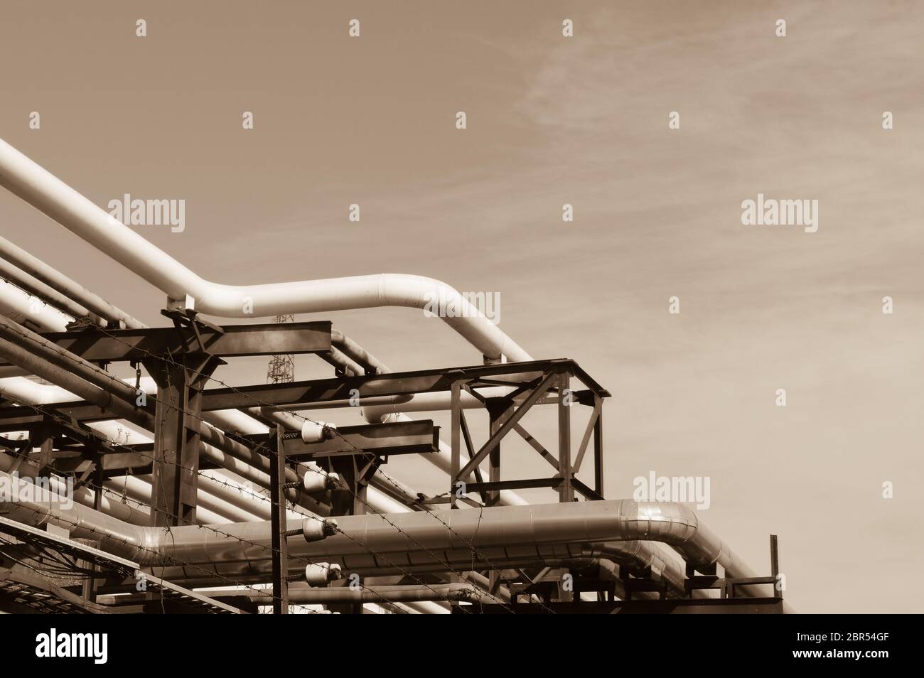Pipeline and pipe rack of petroleum industrial plant. Offshore Industry ...