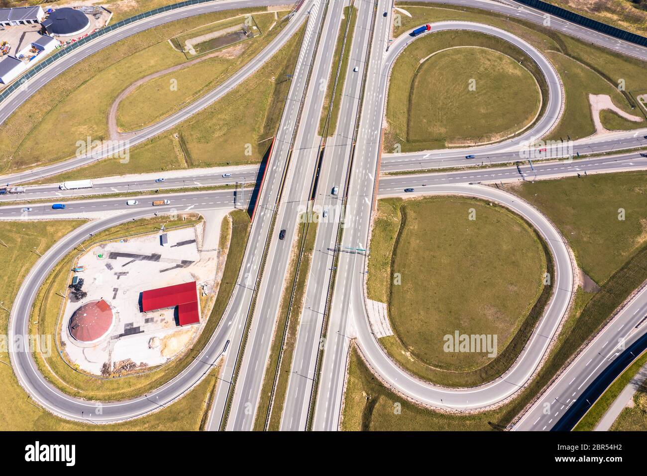 Aerial top view of the ring road, expressway looks like infinity sign ...