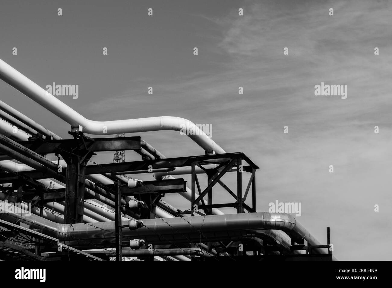 Pipeline and pipe rack of petroleum industrial plant. Offshore Industry ...