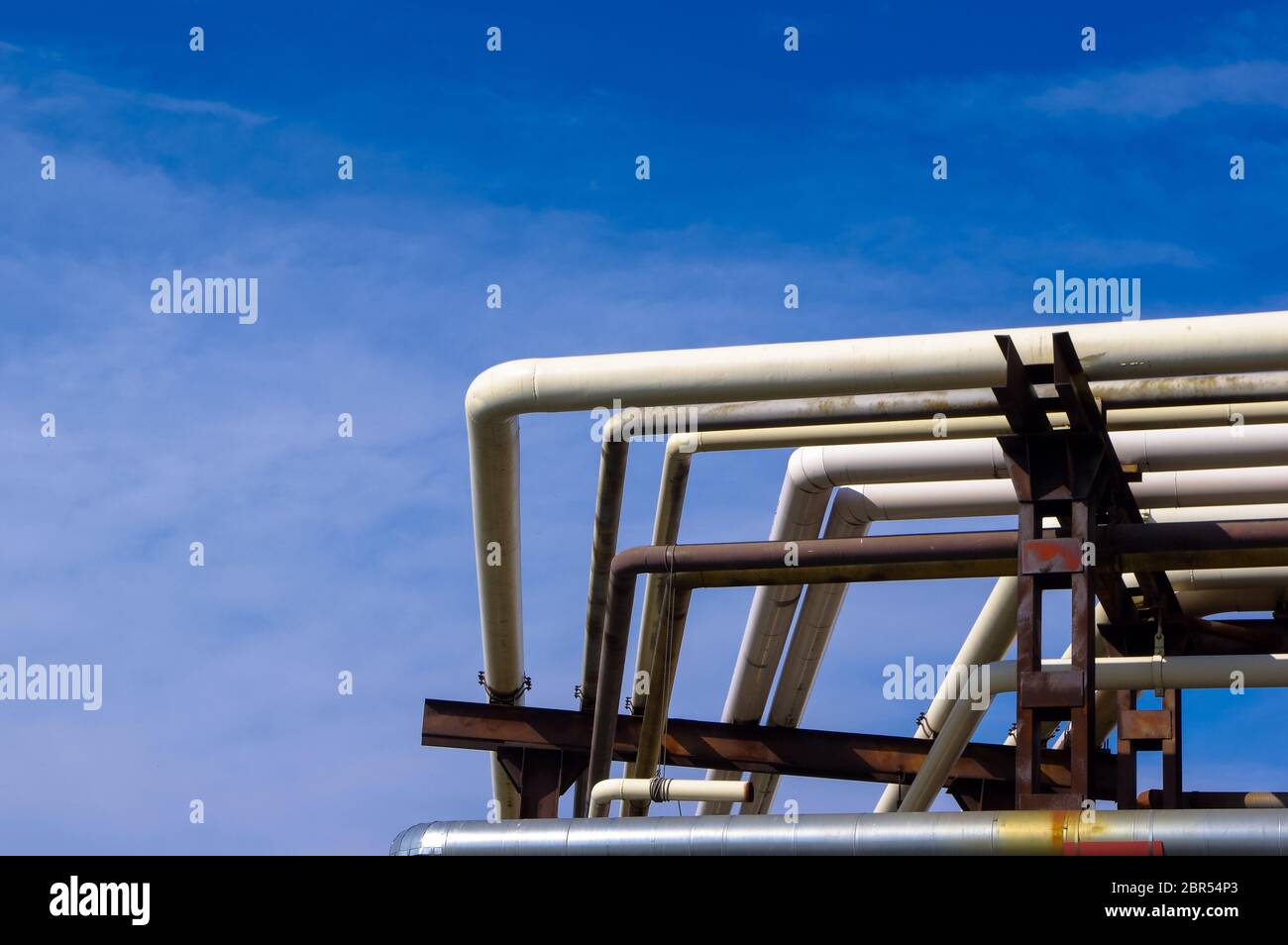 Pipeline and pipe rack of petroleum industrial plant. Offshore Industry ...