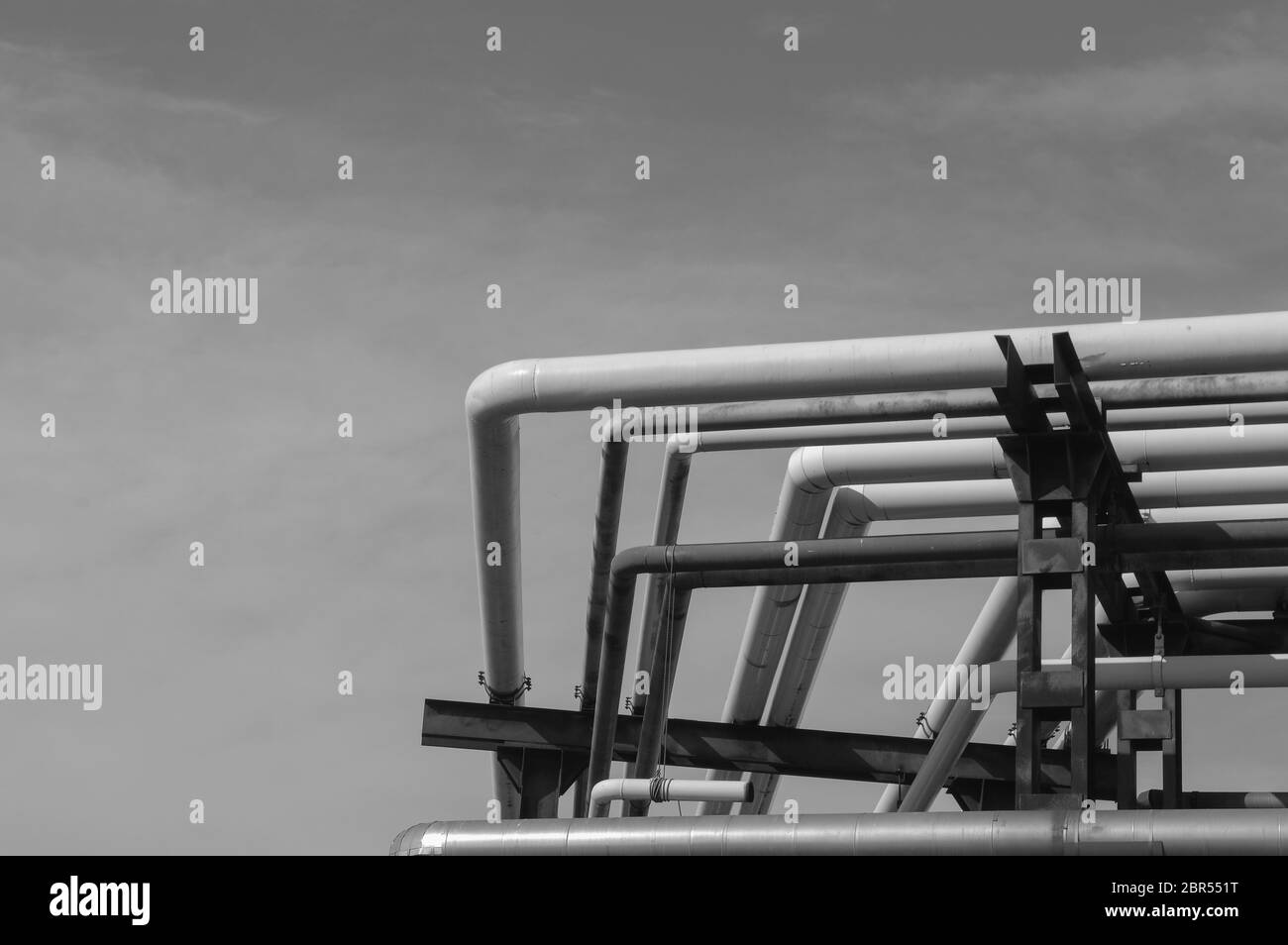 Pipeline and pipe rack of petroleum industrial plant. Offshore Industry ...