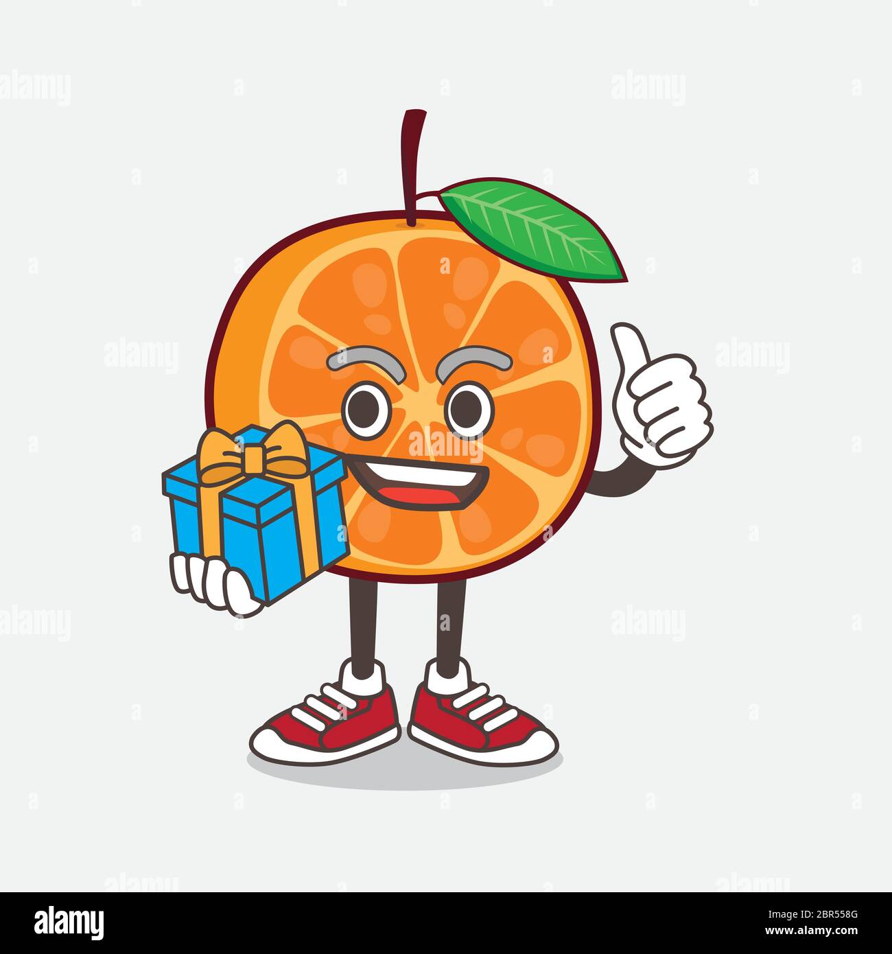 An illustration of Orange Fruit cartoon mascot character with gift ...