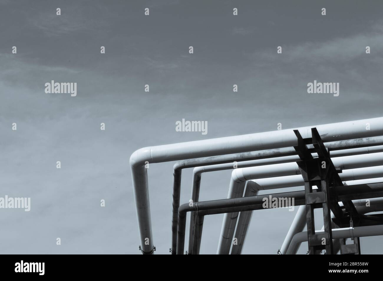 Pipeline and pipe rack of petroleum industrial plant. Offshore Industry ...