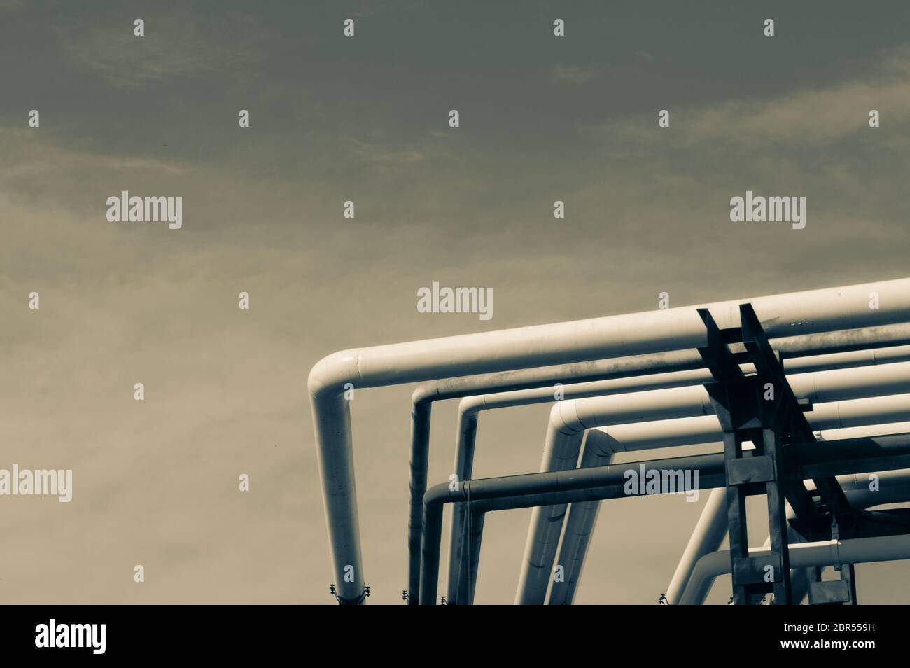 Pipeline and pipe rack of petroleum industrial plant. Offshore Industry ...