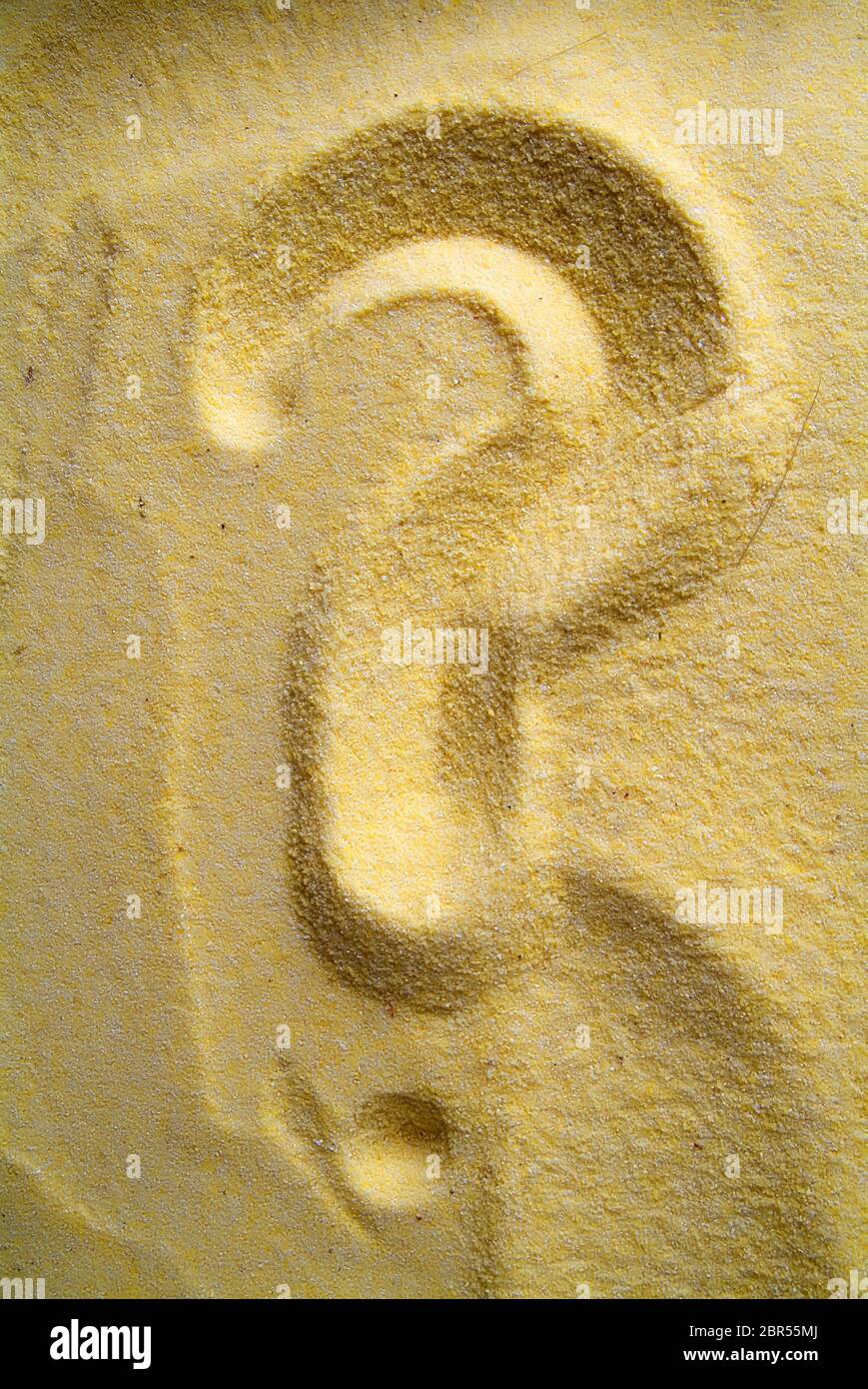question mark sign handwritten in yellow sand beach Stock Photo - Alamy