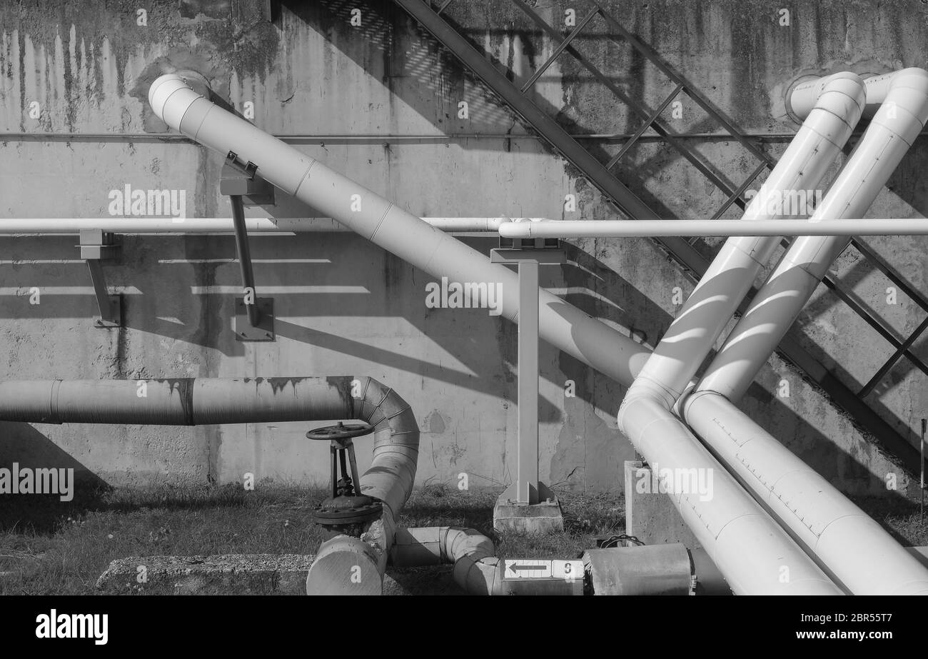 Pipeline and pipe rack of petroleum industrial plant. Offshore Industry ...