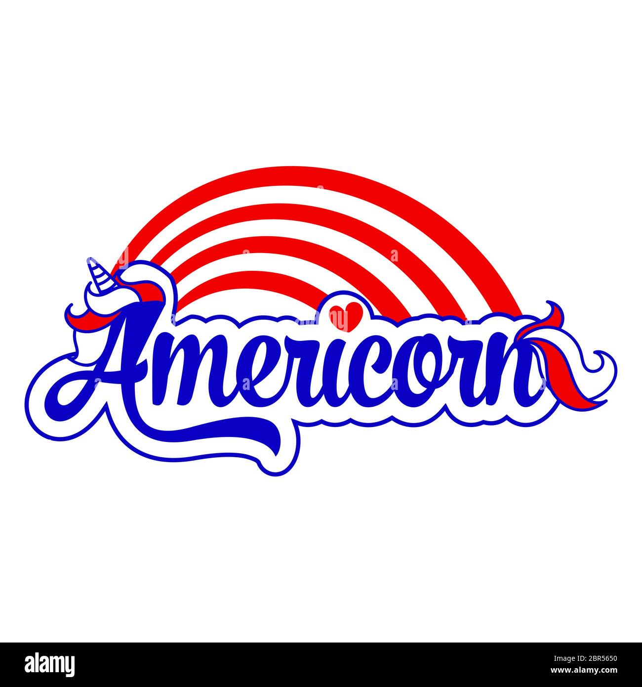 Americorn (USA unicorn) - Happy Independence Day July 4 lettering ...