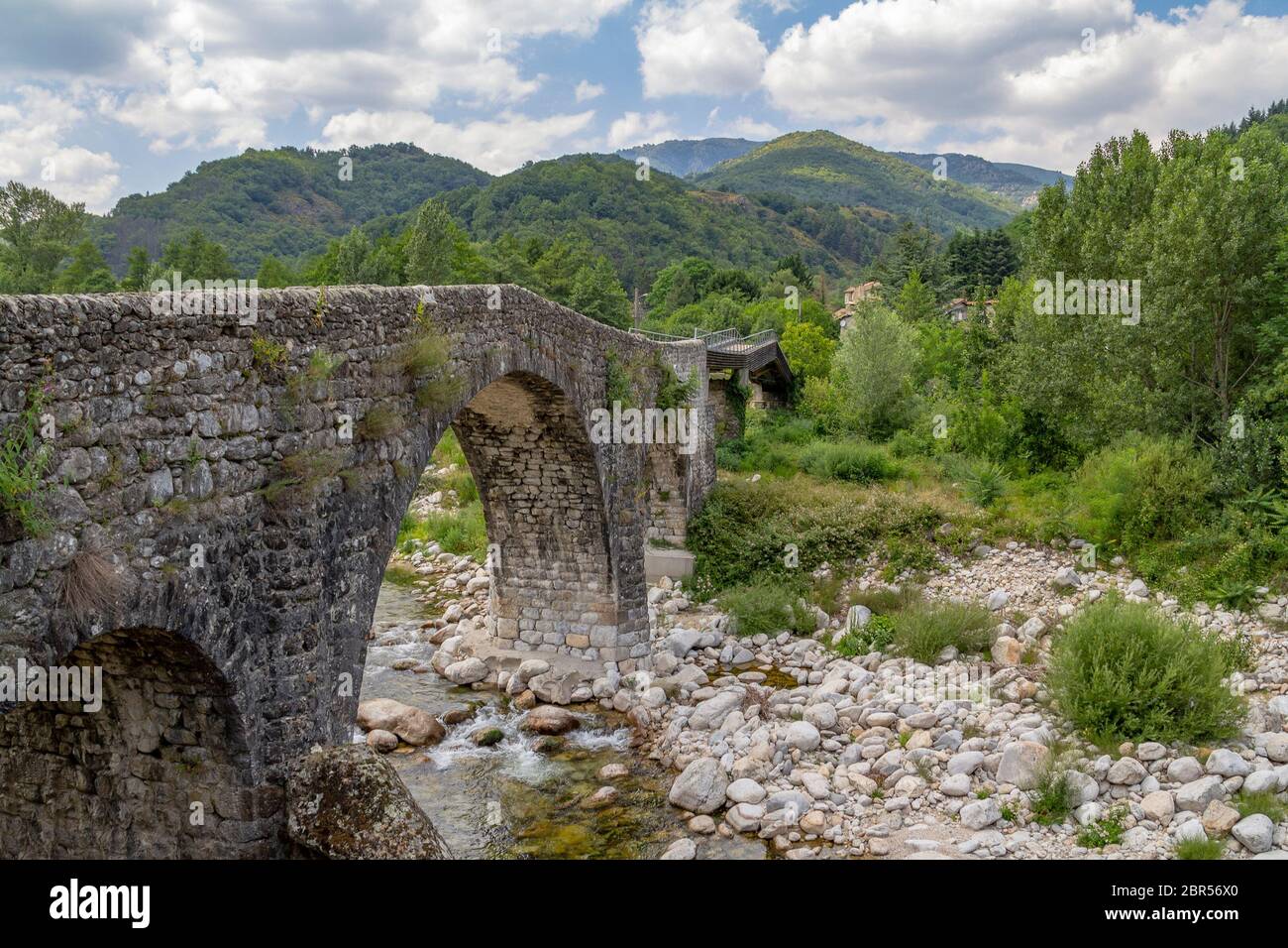 historic stone bridge at the Ardeche river in southern France Stock ...