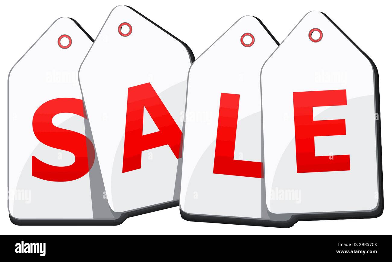 discount hanging tags text sale illustration Stock Photo - Alamy