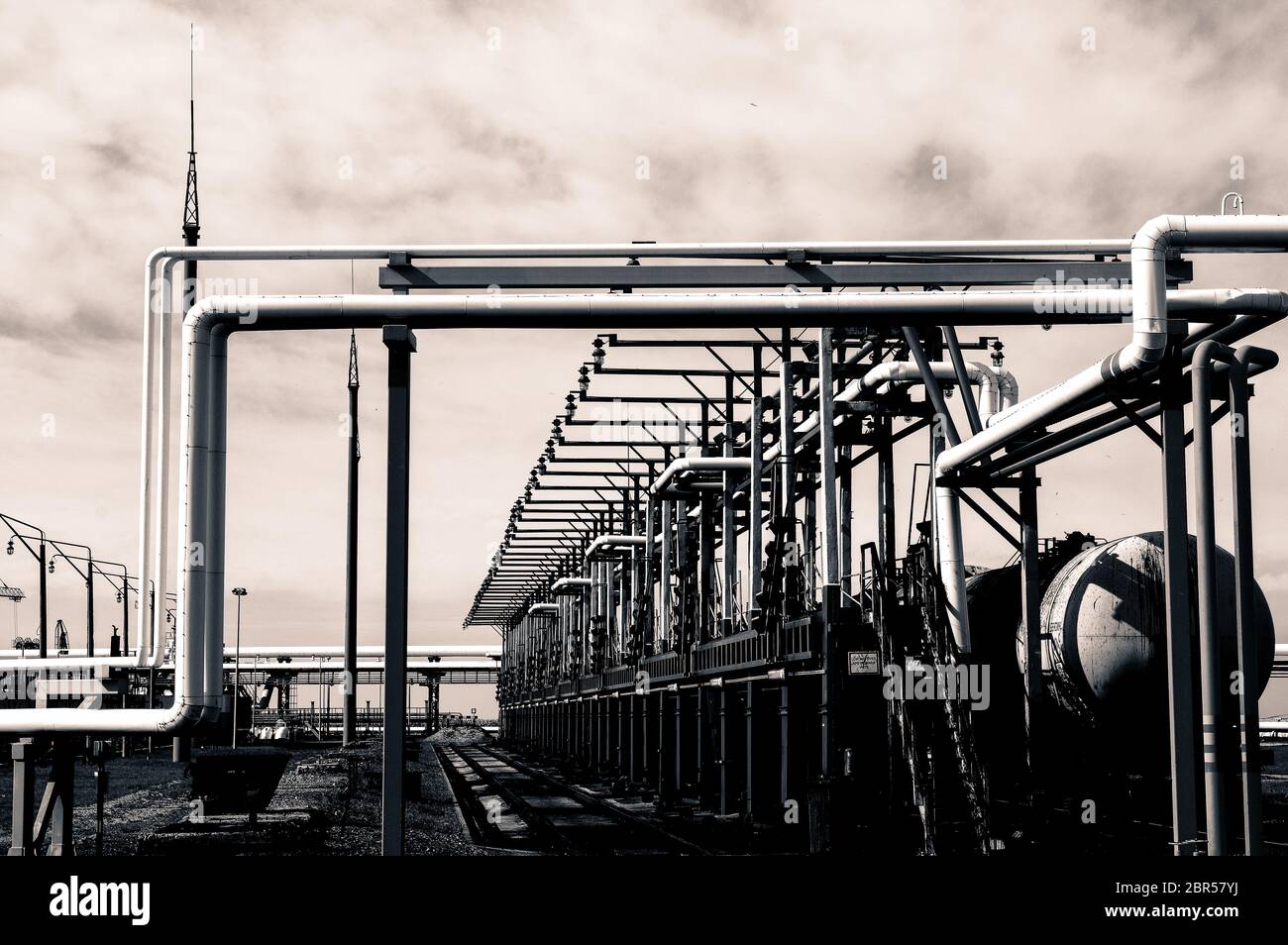 Pipeline and pipe rack of petroleum industrial plant. Offshore Industry ...
