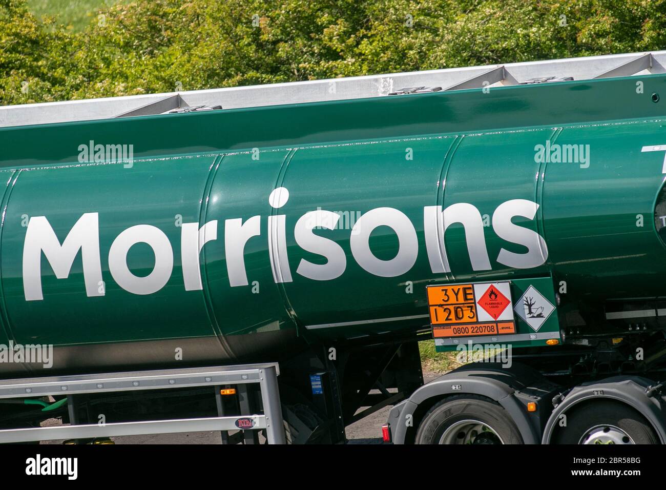Morrison green white supermarket petrol tanker, tank truck, gas truck ...