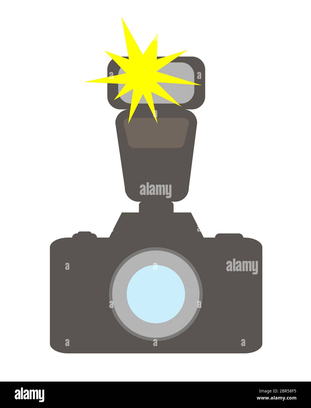 Camera and flash with flare isolated on a white background. Close up ...