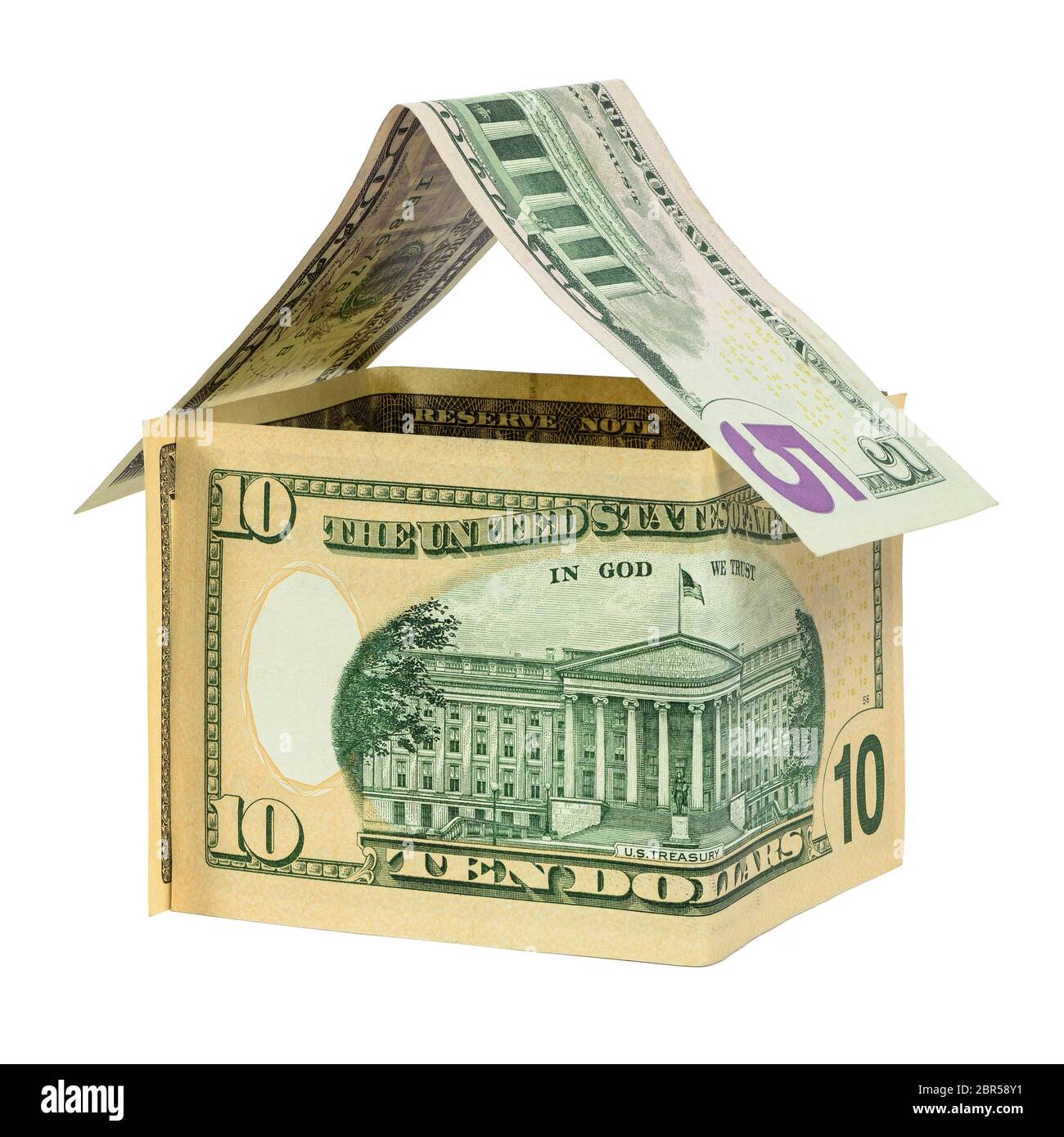 Model house made from dollar banknotes isolated on white background ...