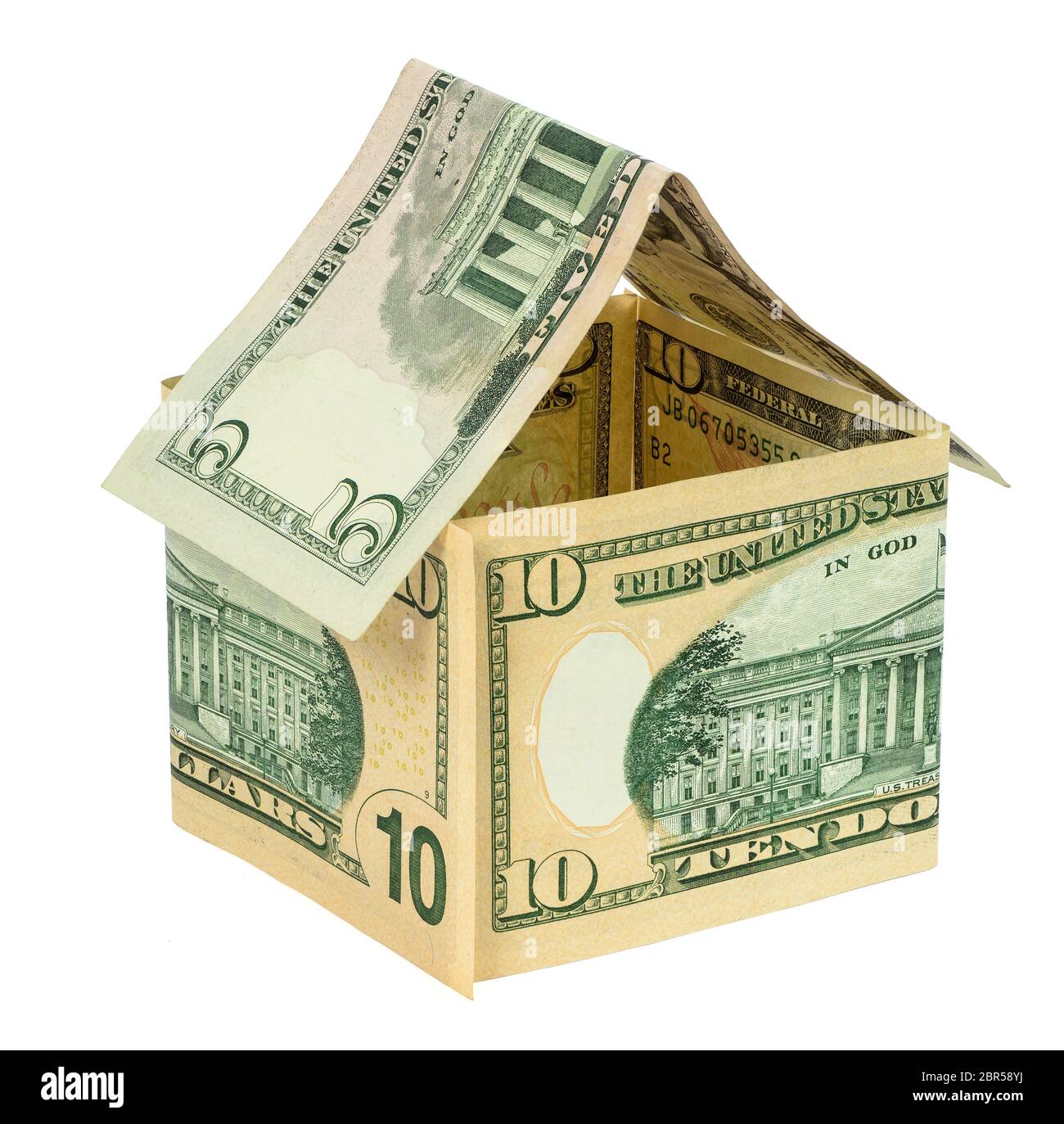 Model house made from dollar banknotes isolated on white background ...