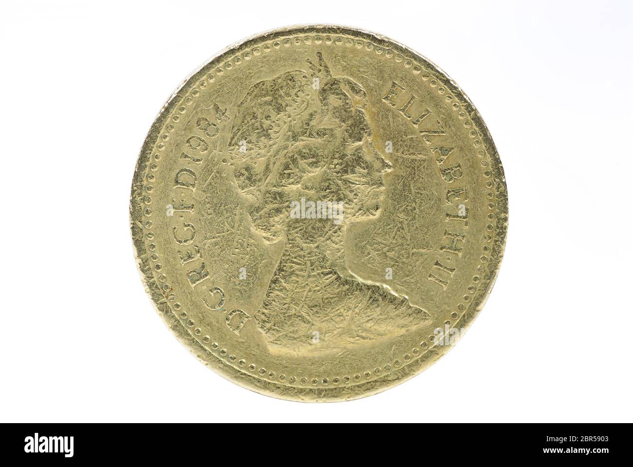 Closeup of british 1 pound coin isolated on white background with ...
