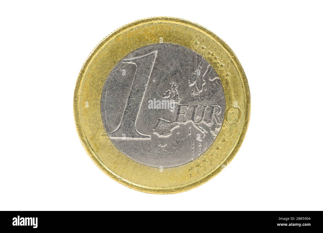 Closeup of 1 euro coin isolated on white background with clipping path ...