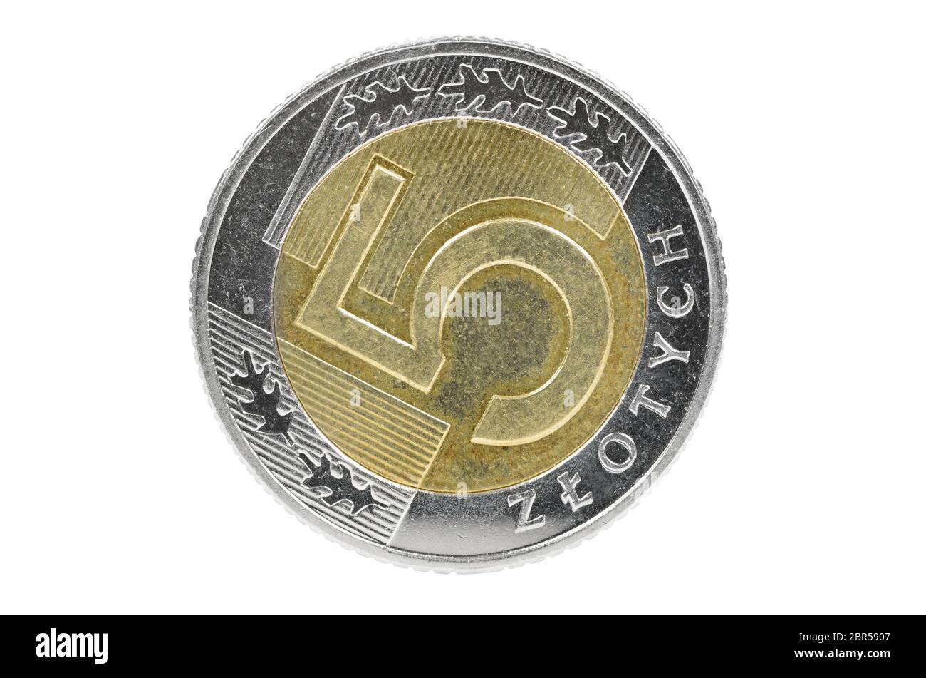 Closeup of 5 polish zloty coin isolated on white background with ...