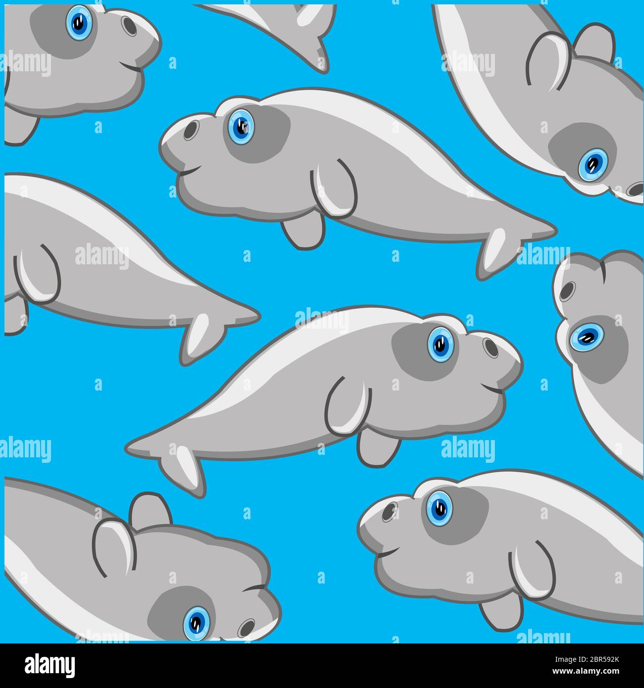 Sea animal manatee pattern on turn blue background Stock Photo - Alamy