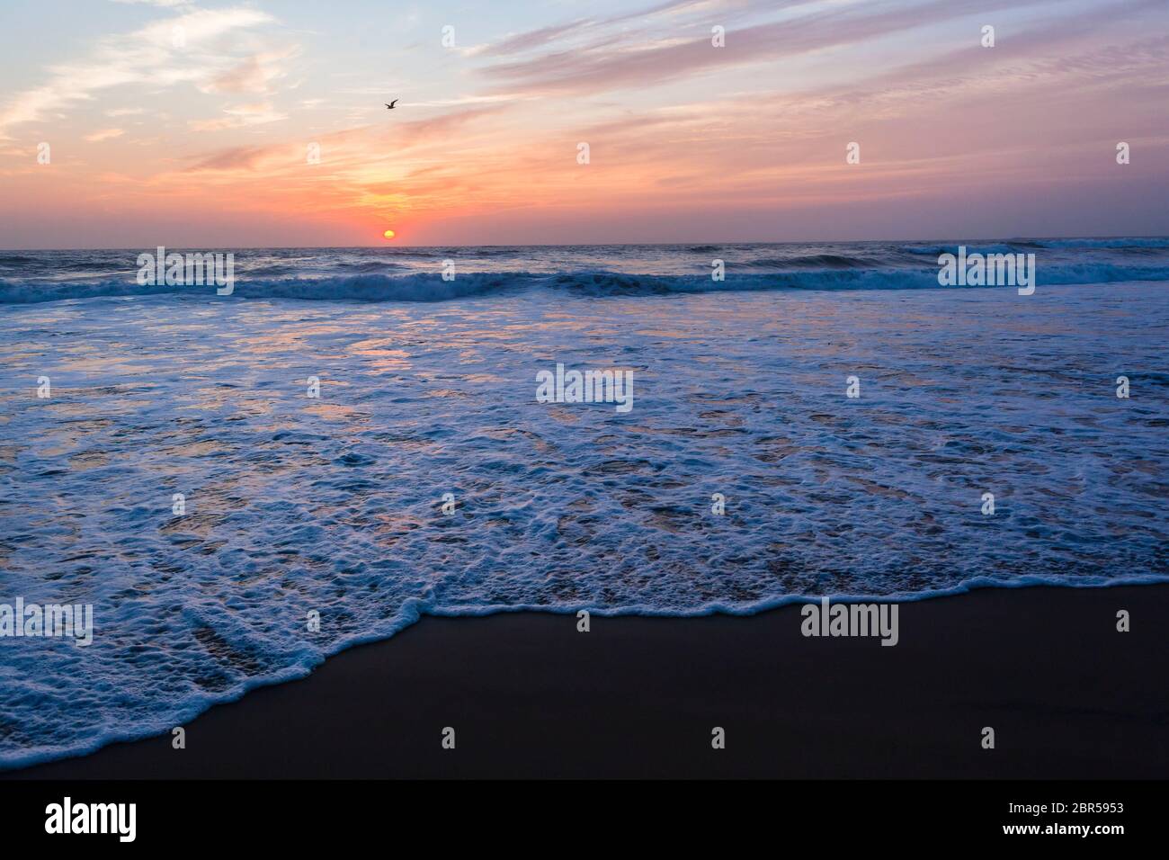 Beach ocean waves sunrise color reflections shoreline skyline landscape ...