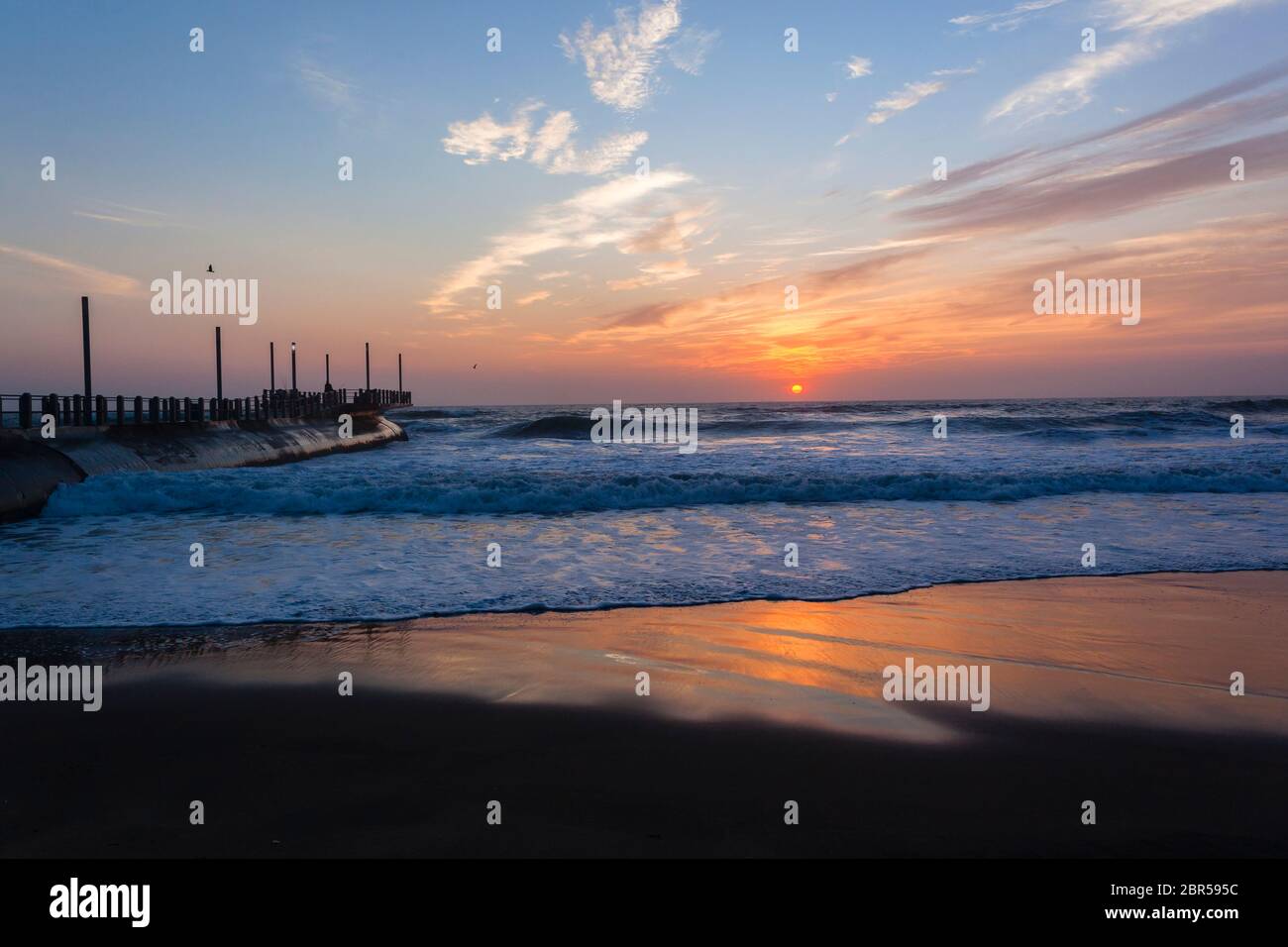 Beach Pier ocean waves sunrise color reflections shoreline skyline ...