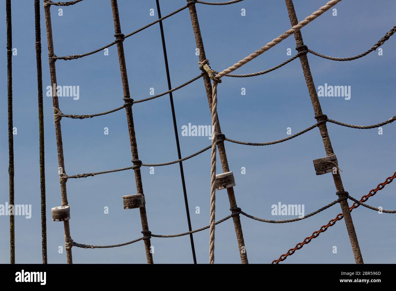 Background wrapped and sealed shroud from an old tallship, rope and ...