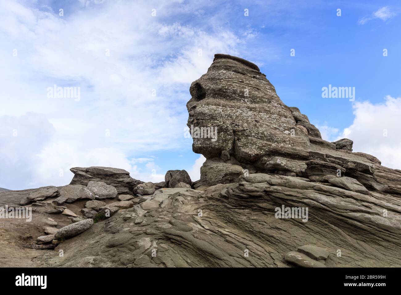 The Sphinx natural rock formation in Bucegi Mountains, Romania Stock ...