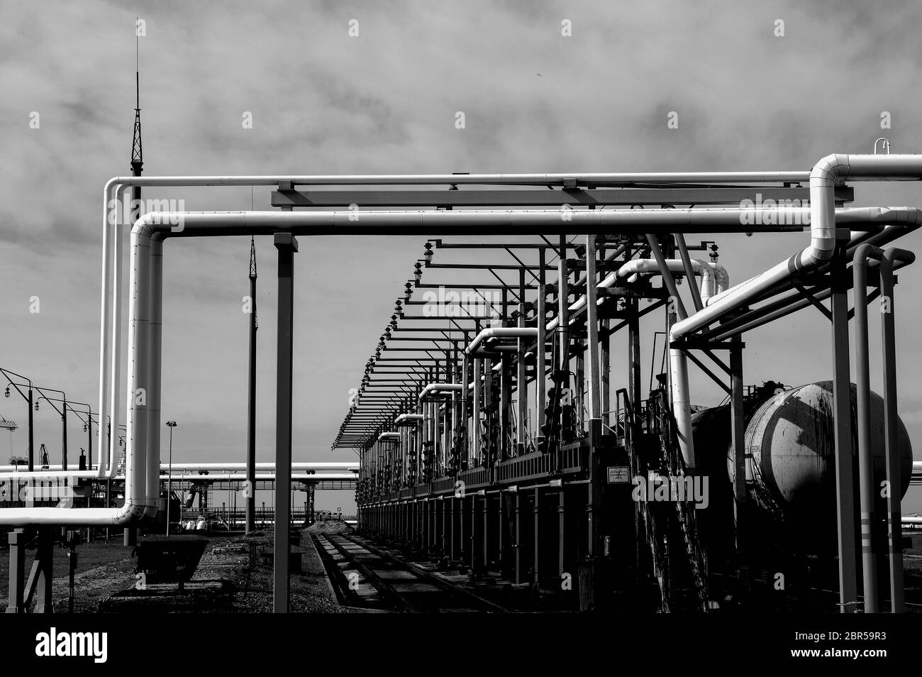 Pipeline and pipe rack of petroleum industrial plant. Offshore Industry ...