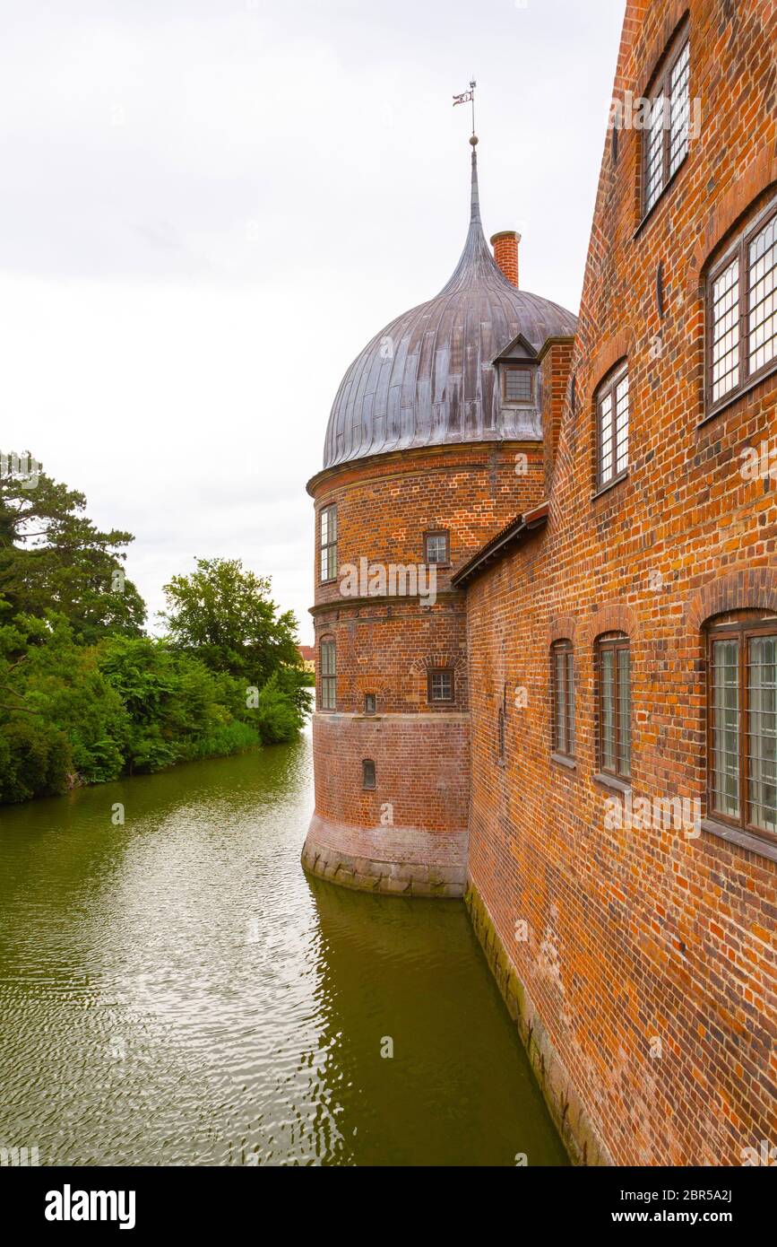 Frederiksborg Castle, Hillerod, Denmark. Castle walls and moat with ...
