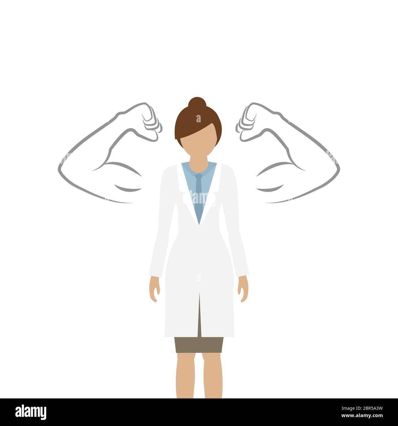female doctor with drawn muscular arms on white background vector ...