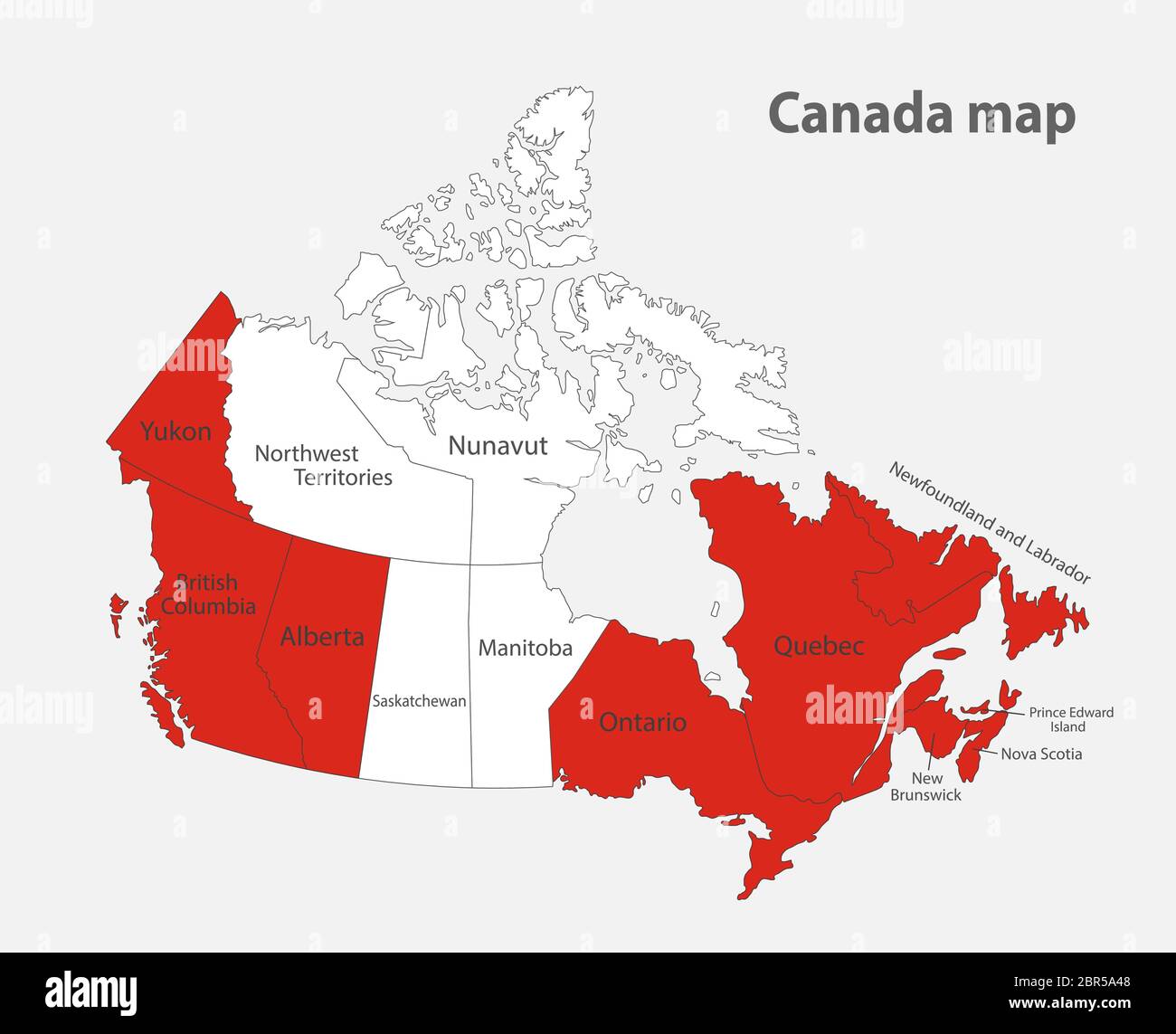Map of the Canada in the colors of the flag with administrative ...