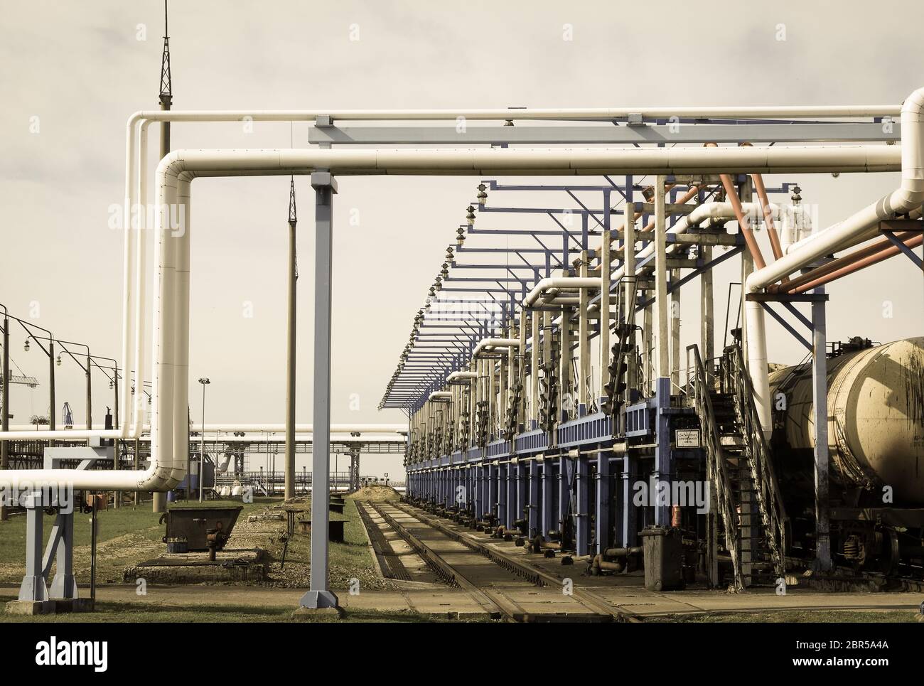 Pipeline and pipe rack of petroleum industrial plant. Offshore Industry ...