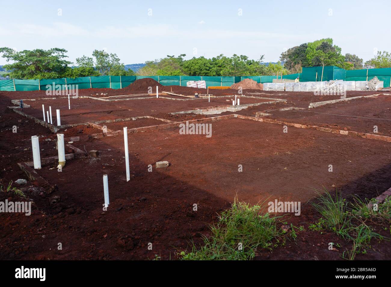 Construction design of new house building boundary wall foundations ...