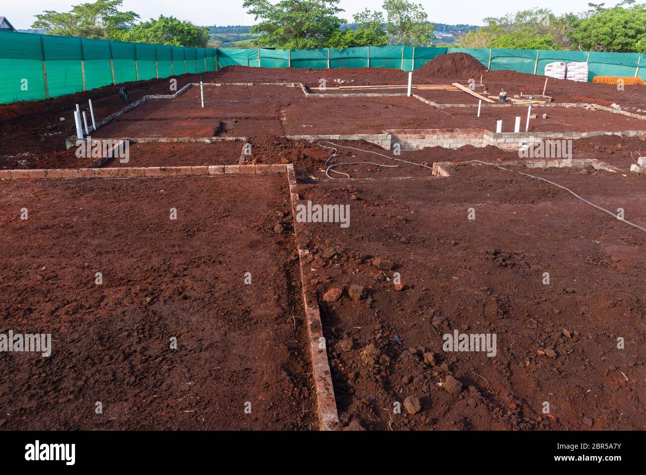 Construction design of new house building boundary wall foundations ...