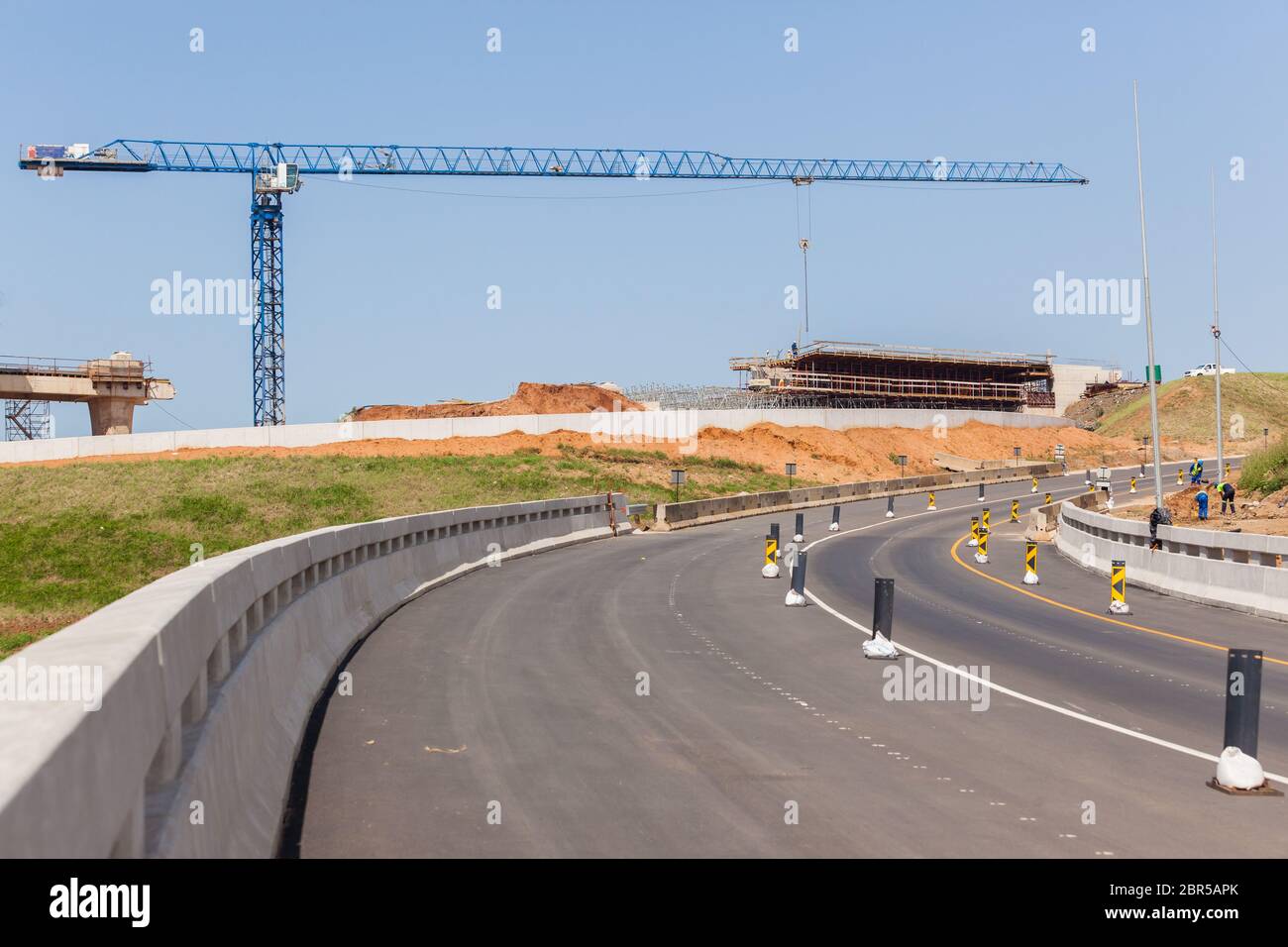 New highway roads junction construction building of ramps,exits, entry ...