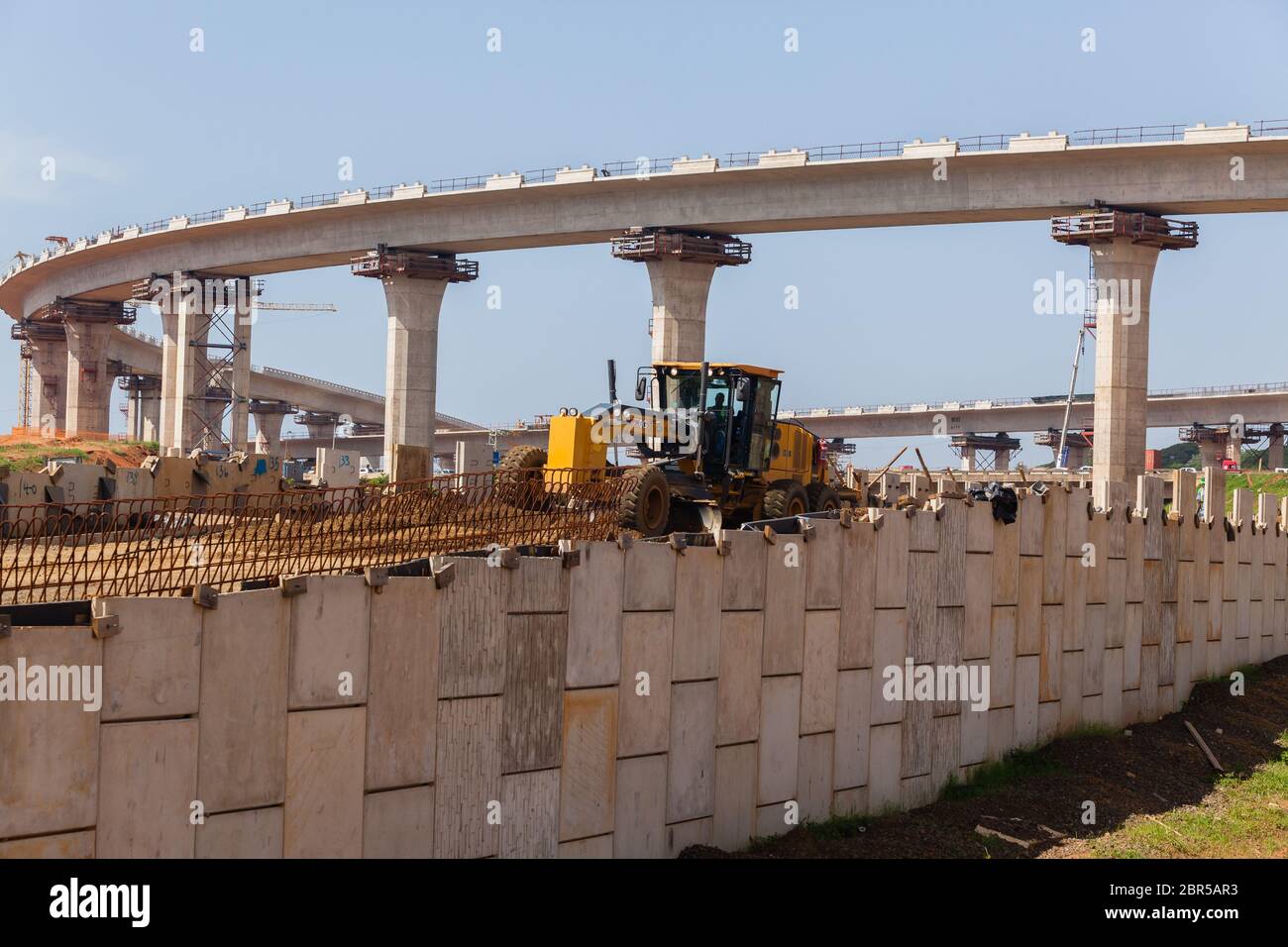 New highway roads junction construction building of ramps,exits, entry ...