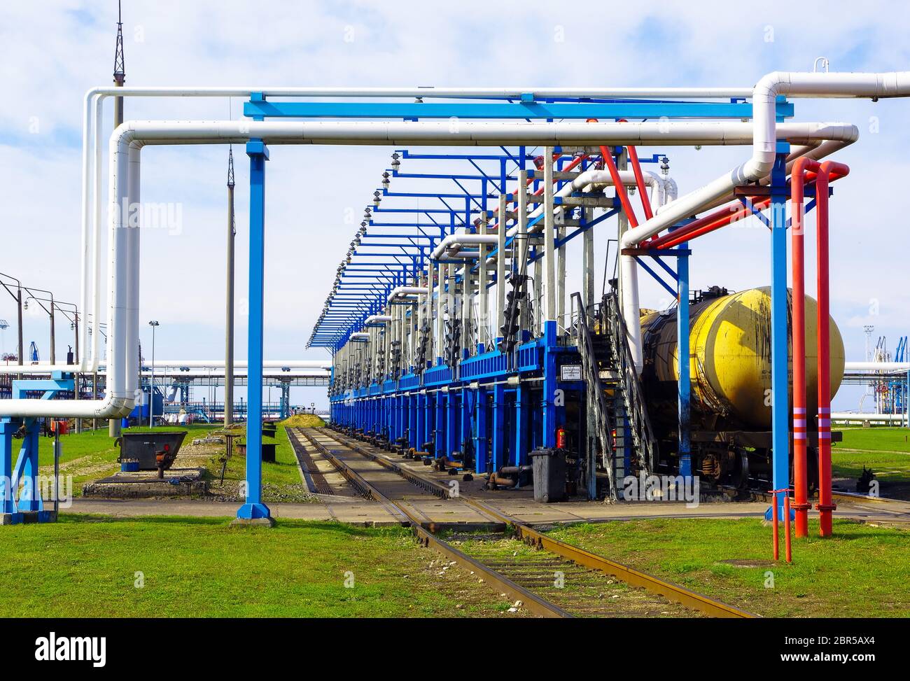 Pipeline and pipe rack of petroleum industrial plant. Offshore Industry ...