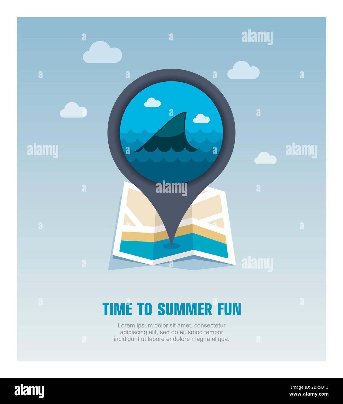 Shark fin vector pin map icon. Beach Map pointer. Summer Map markers ...