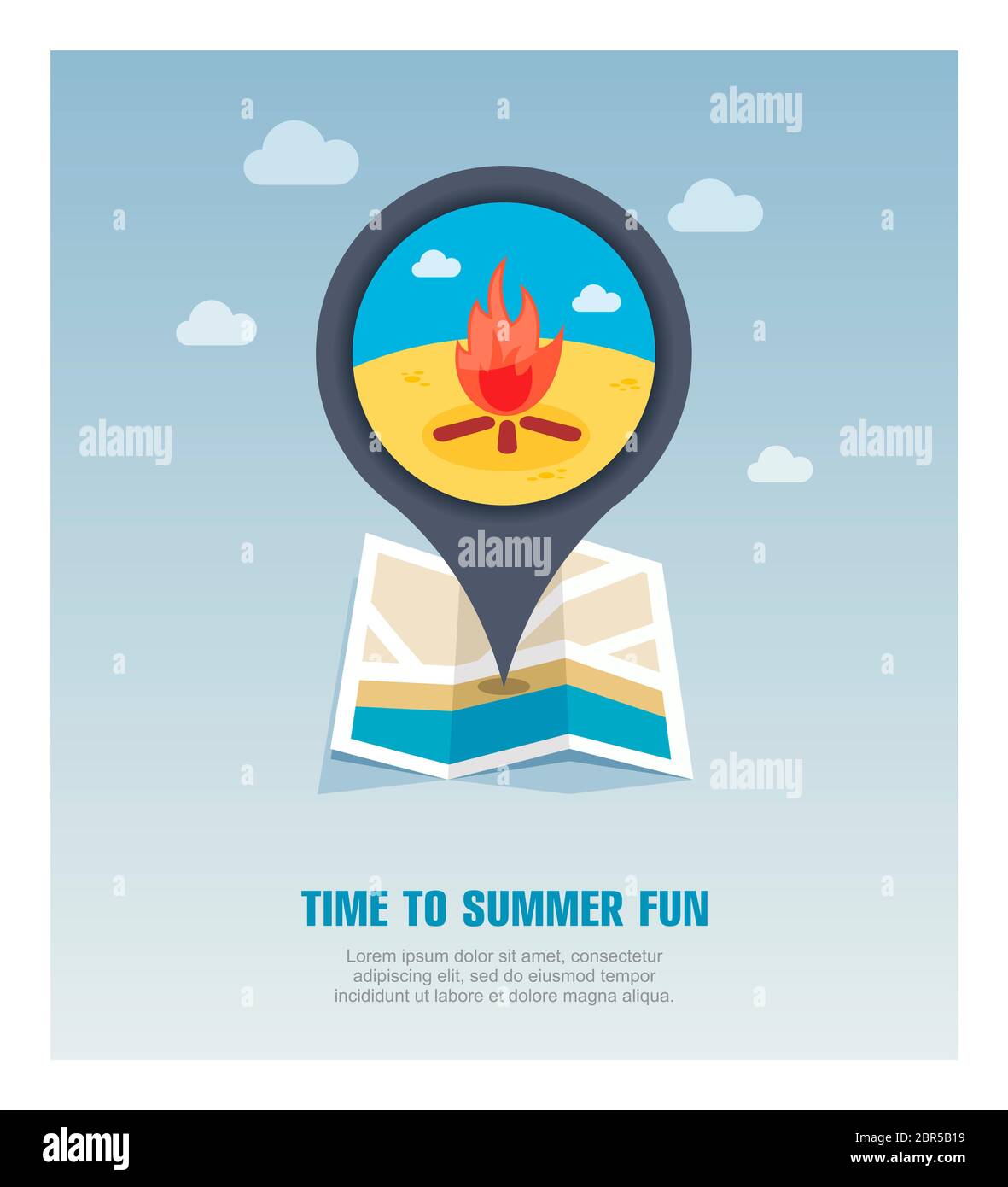 Bonfire vector pin map icon. Beach Map pointer. Summer Map markers ...