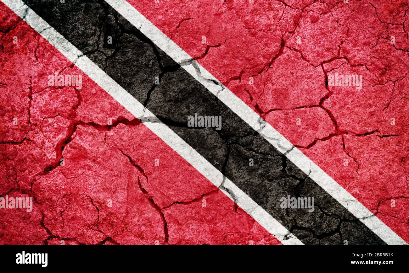 Republic of Trinidad and Tobago flag on dry earth ground texture ...