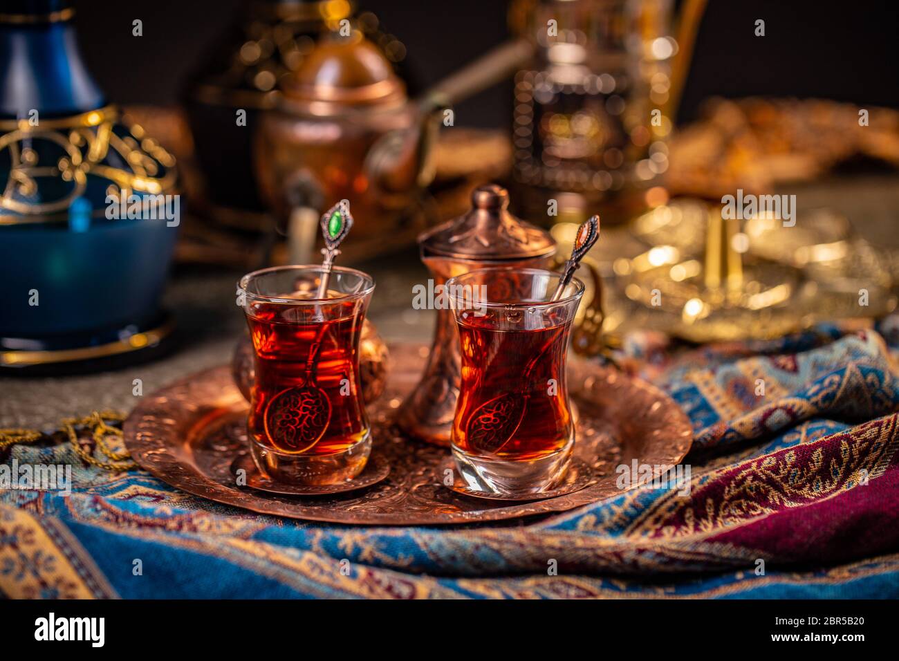 Turkish tea in a traditional cups on the oriental background Stock ...